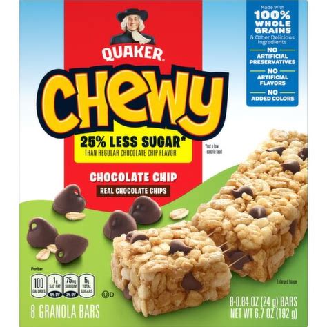 Quaker Chewy Granola Bars Less Sugar Chocolate Chip 0 84 Oz 8 Ct Fairway