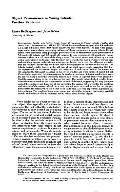 Pdf Object Permanence In Young Infants Further Evidence