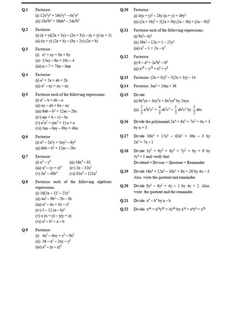 Factorisation Practice Questions Pdf Factorization Division