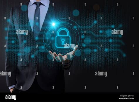 Cyber Security Network Padlock Icon And Internet Technology Networking Businessman Protecting