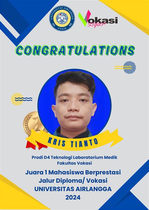 Selamat Kris Tianto Juara 1 Mahasiswa Berprestasi Jalur Diploma Universitas Airlangga 2024 D4