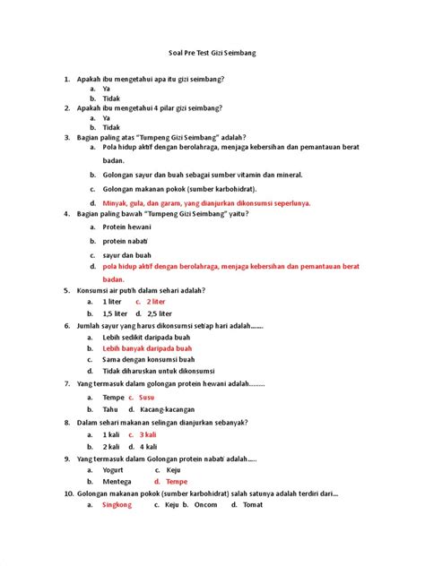 Pre Dan Post Test Gizi Seimbang Pdf