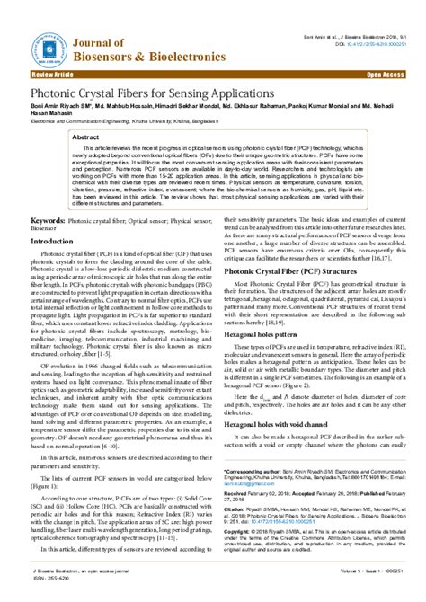 Pdf Advancements In Photonic Crystal Fiber Sensing Applications