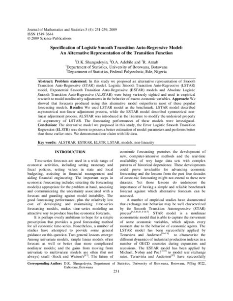 Pdf Specification Of Logistic Smooth Transition Auto Regressive Model