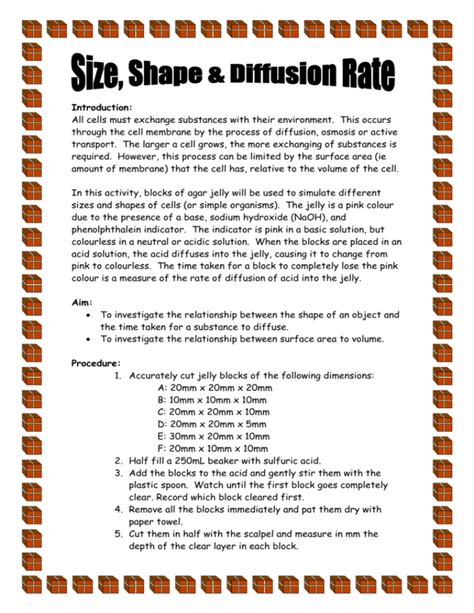 Size Shape Diffusion Rate