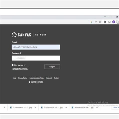 The Canvas Log In Page And The Menu Bar Containing Various Tools Such Download Scientific
