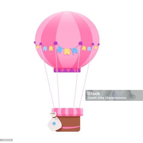 Ilustrasi Vektor Balon Udara Kartun Aerostat Pink Lucu Terisolasi Pada Latar Belakang Putih