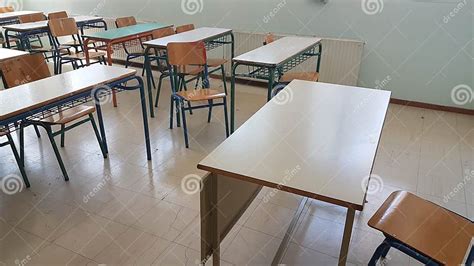 Desks Class Chairs In Secondary School Empty Stock Image Image Of