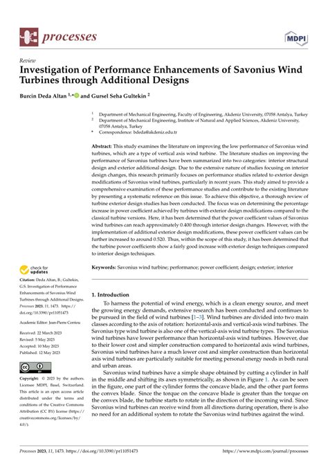 Pdf Investigation Of Performance Enhancements Of Savonius Wind Turbines Through Additional Designs