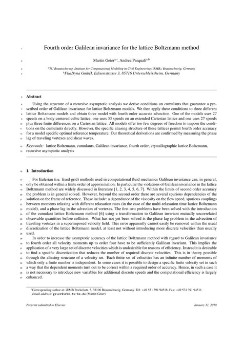 Pdf Fourth Order Galilean Invariance For The Lattice Boltzmann Method