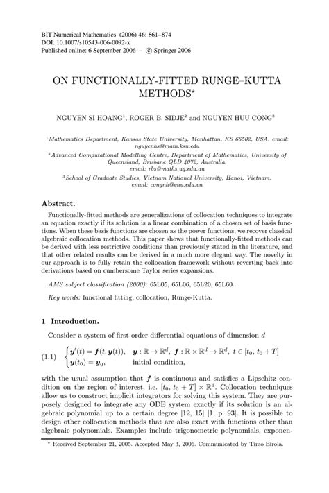Pdf On Functionally Fitted Runge Kutta Methods