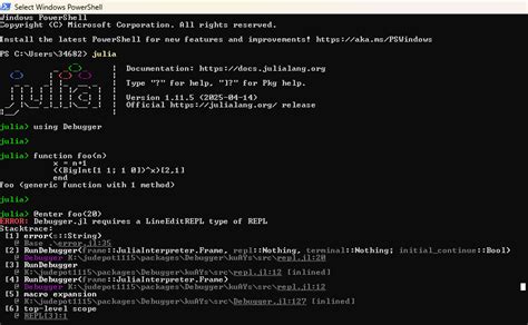 Error Debuggerjl Requires A Lineeditrepl Type Of Repl New To Julia Julia Programming Language