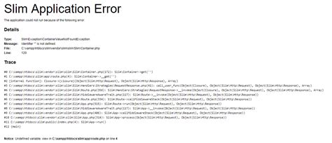 Php SLIM ERROR TYPE Slim Exception ContainerValueNotFoundException