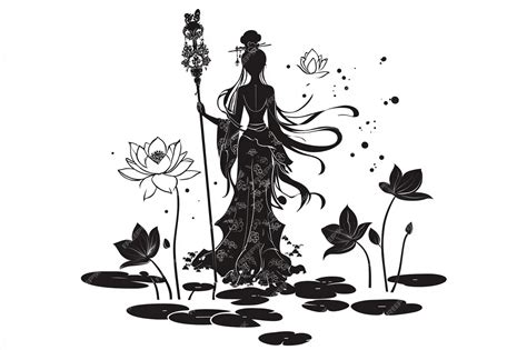 Standing Goddess Black White Vector Premium Ai Generated Vector