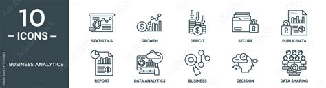 business analytics outline icon set includes thin line statistics