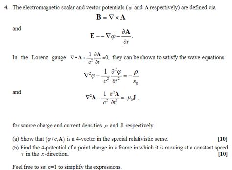Solved The Electromagnetic Scalar And Vector Potentials Chegg