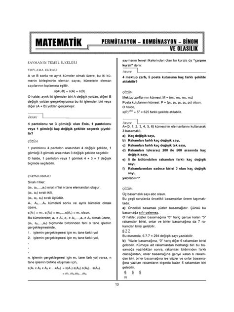 permutasyon kombinasyon binom olasılık pdf