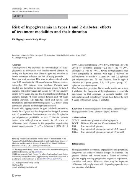 PDF Risk Of Hypoglycaemia In Types 1 And 2 Diabetes Effects Of Treatment Modalities And Their
