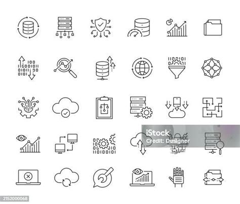 간단한 빅 데이터 라인 아이콘 세트입니다 기술 인터넷 코딩 분석 사물 인터넷 인공 지능 아이콘에 대한 스톡 벡터 아트 및 기타 이미지 Istock