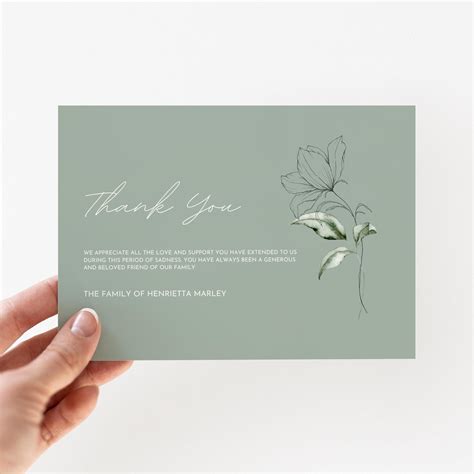 Elegant Funeral Thank You Note Digital Template Editable Memorial