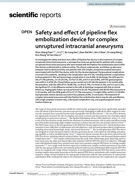 Pdf Safety And Effect Of Pipeline Flex Embolization Device For Complex Unruptured Intracranial
