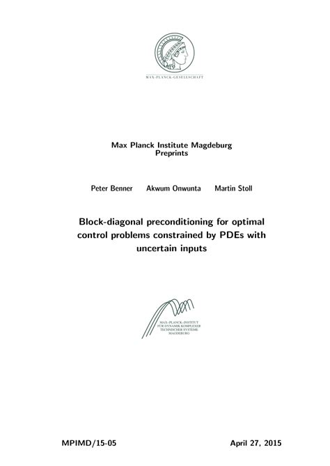 PDF Block Diagonal Preconditioning For Optimal Control Problems Constrained By PDEs With