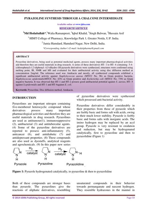 Pdf Pyrazoline Synthesis Through A Chalcone Intermediate