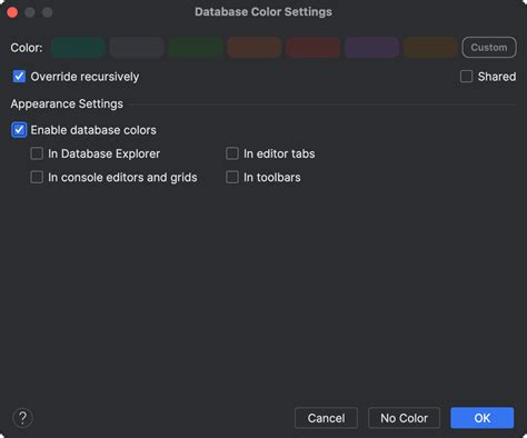 database color settings dialog datagrip documentation