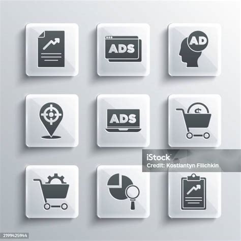 돋보기 및 분석 그래프 차트가 있는 클립보드 장바구니 달러 광고 대상 스포츠 문서 및 아이콘을 설정합니다 벡터 겨냥에 대한 스톡 벡터 아트 및 기타 이미지 Istock