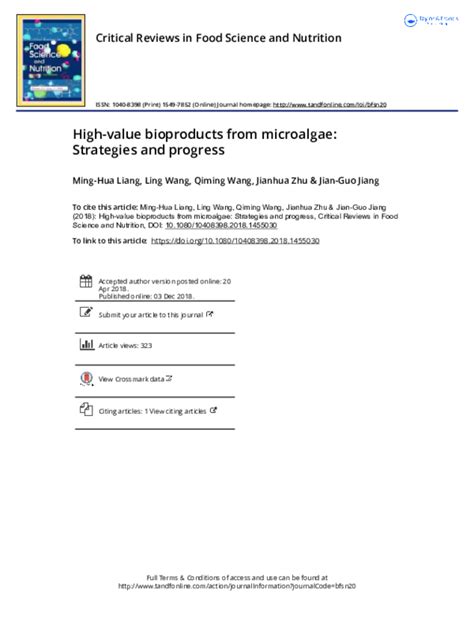 Pdf High Value Bioproducts From Microalgae Strategies And Progress