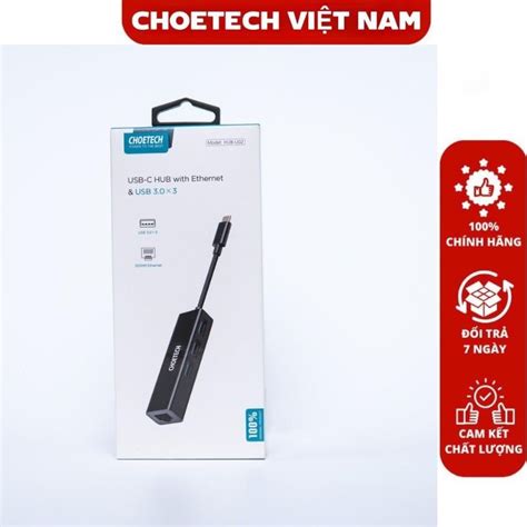 สวิตช์ฮับจากพอร์ต Usb Type C ถึง 3 และ 1 Rj45 Choetech Hub U02 สินค้า