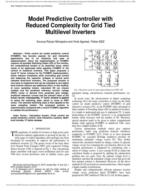 Reduced Complexity Model Predictive Controller For Grid Tied Multilevel