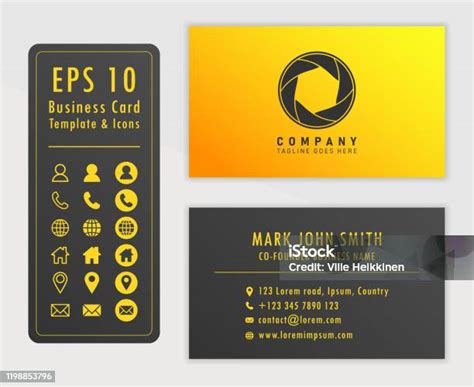 사진 사진 작가 명함 디자인 템플릿 및 아이콘 세트 회사 연락처 그래픽 로고 기호 기호 팩입니다 벡터 일러스트 이미지입니다 이름 전화 주소 웹 사이트 메일 및 위치 아이콘