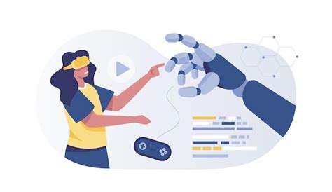 Premium Vector Woman Using Vr Glasses With Robot Hand Vector Concept