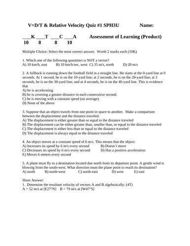 Relative Velocity Quiz Resultant Velocity Physics Quiz With Answers