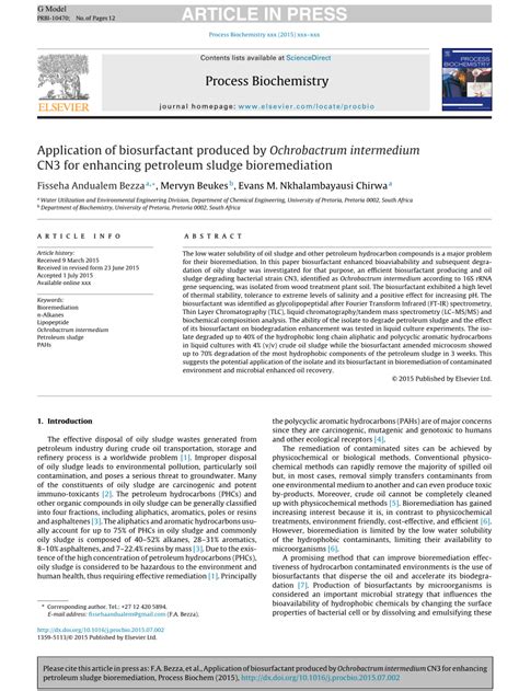 Pdf Application Of Biosurfactant Produced By Ochrobactrum Intermedium