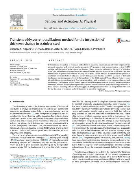 Pdf Transient Eddy Current Oscillations Method For The Inspection Of
