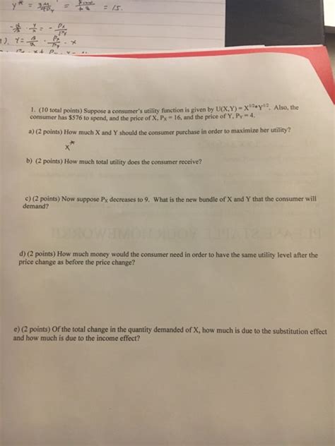 solved suppose a consumer s utility function is given by
