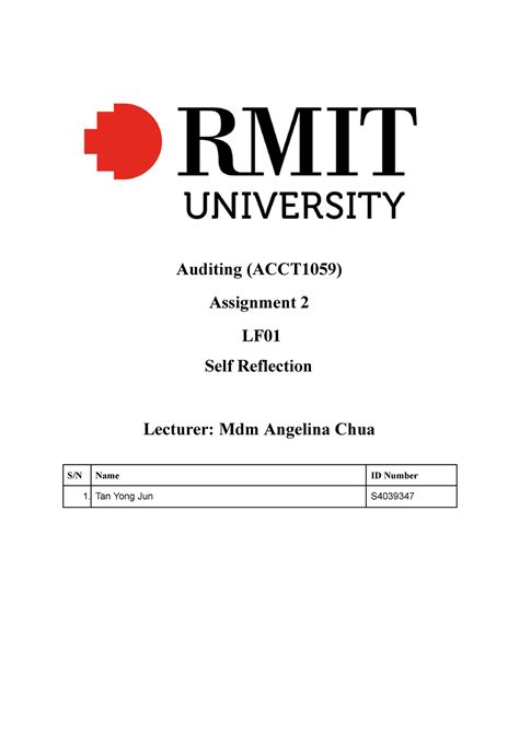 Yong Jun Tan S4039347 Assignment 2reflection Auditing Acct1059 Assignment 2 Lf Self