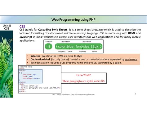 Web PHP Unit Pdf Summary Bachelor Of Computer Applications CSS CSS Stands For Cascading