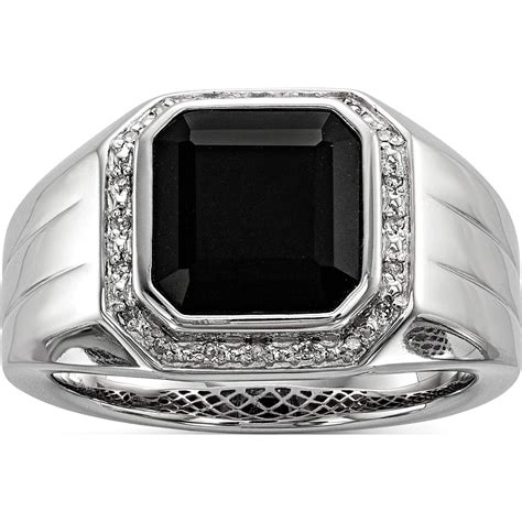 Sterling Silver Ss Rh Plated White Night Diamond And Black Onyx Square