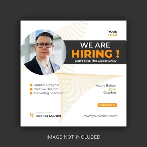 우리는 구인 광장 배너 또는 소셜 미디어 게시물 템플릿을 고용하고 있습니다 프리미엄 벡터