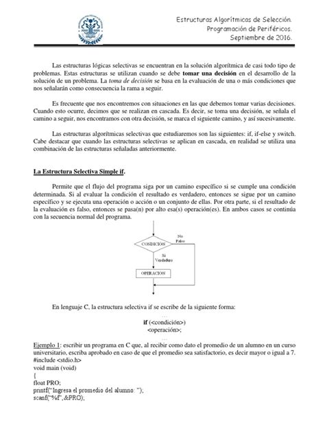 Estructuras Algorítmicas De Selección Pdf Algoritmos Programa De Computadora