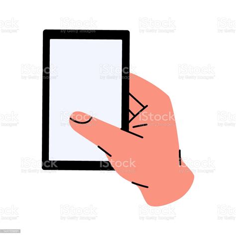 휴대 전화를 들고 손 빈 흰색 화면이있는 스마트 폰 스마트 폰을 들고있는 손 벡터 일러스트 레이 션 Brand Name Smart Phone에 대한 스톡 벡터 아트 및 기타