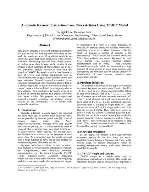 Pdf News Keyword Extraction For Topic Tracking