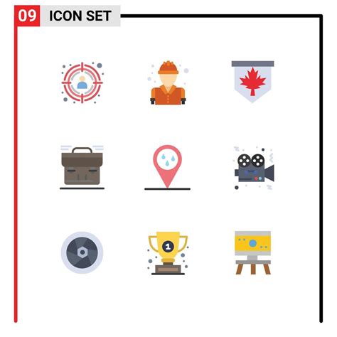 9 Universal Flat Colors Set For Web And Mobile Applications Raining Suitcase Leaf Briefcase