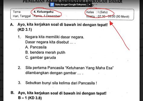 Soal Ulangan Kelas Tema Keluargaku K Sekolahdasar Net
