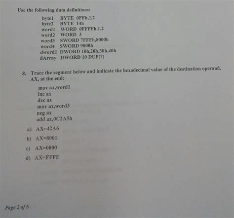 Solved Use The Following Data Definitions Byte1 Byte