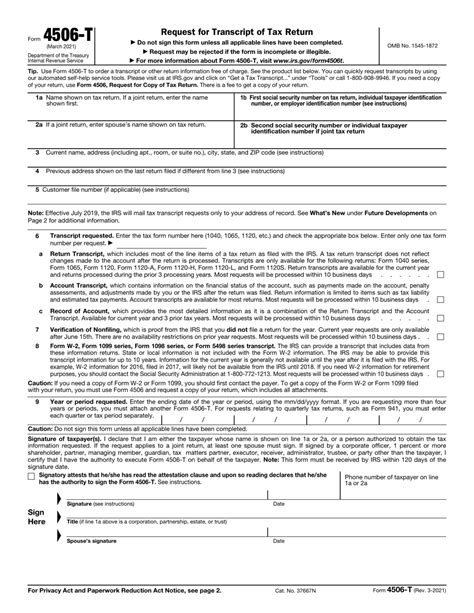 Irs Form 4506 T Download Fillable Pdf Or Fill Online Request For Transcript Of Tax Return