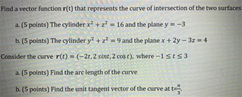 Solved Find A Vector Function R T That Represents The Curve Chegg